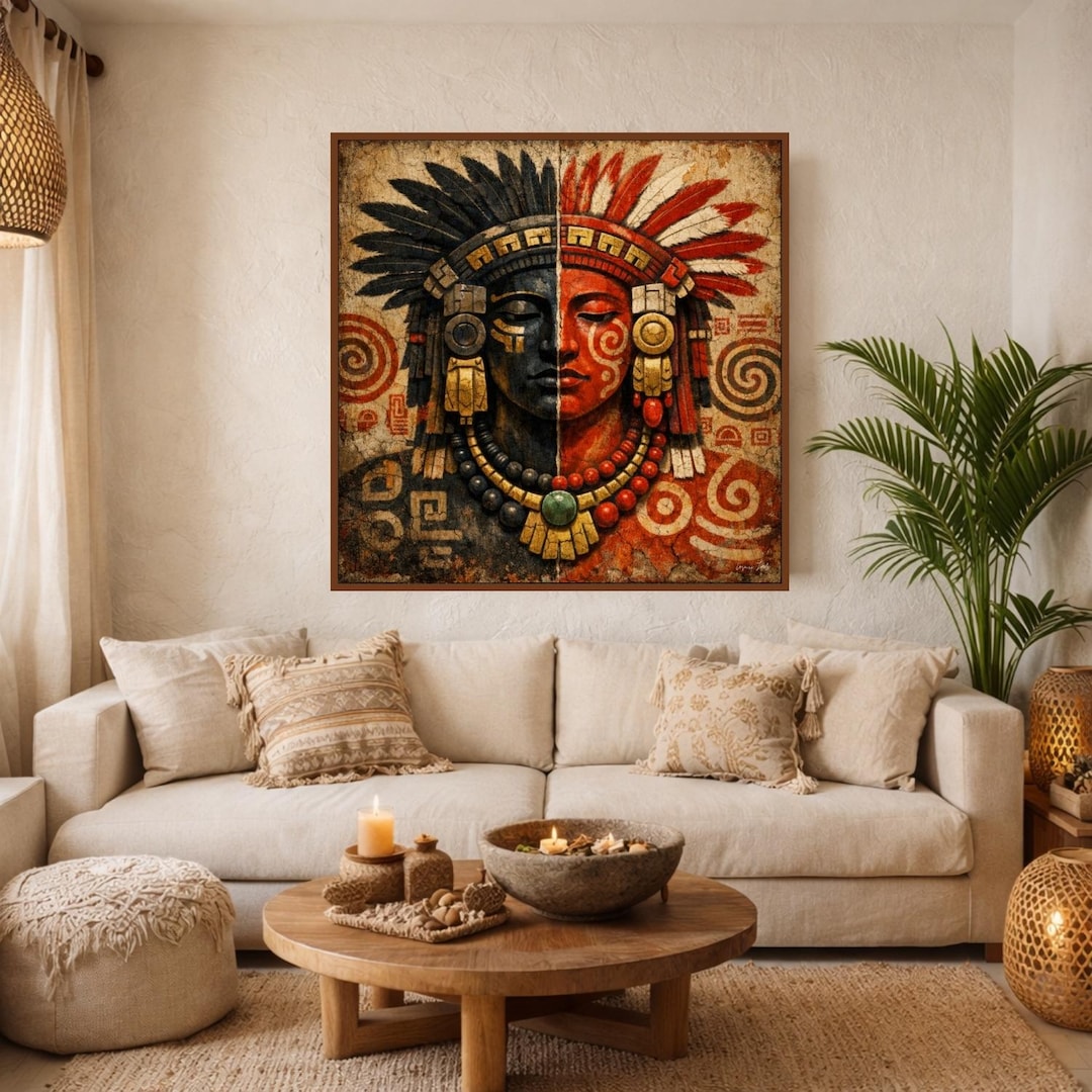 The Ometeotl Duality Aztec Art - Tribal Wall Decor - Ethnic Home Decor ...