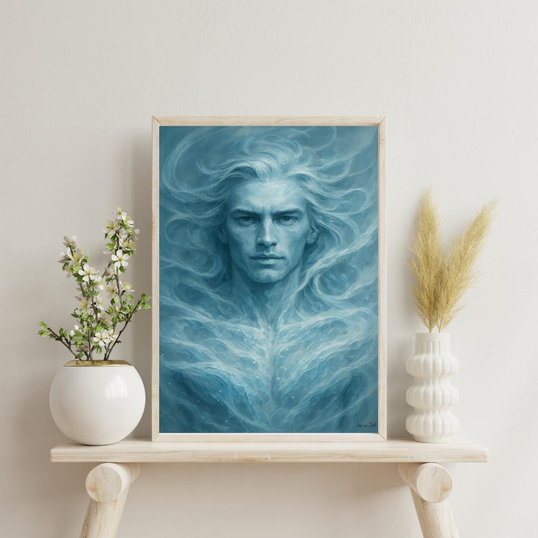 Air God Art, Wind Deity Portrait, Elemental Air Spirit, Ethereal Male ...