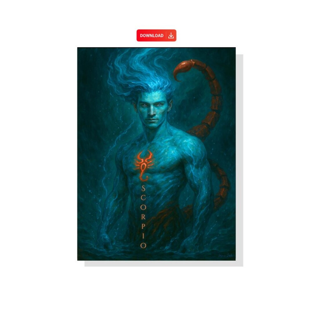Scorpio God Art, Masculine Zodiac Print, Scorpio Zodiac Decor, Powerful ...