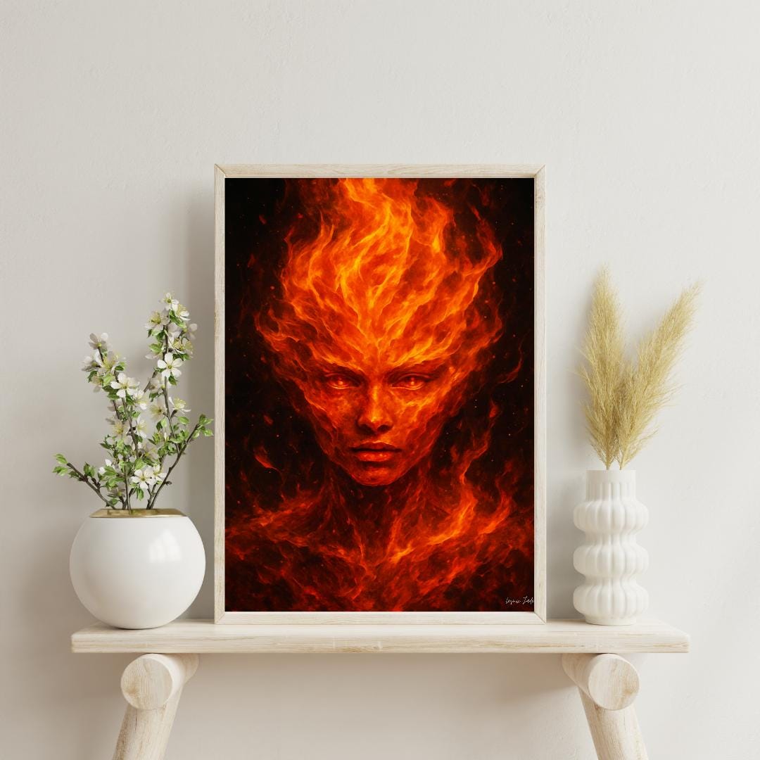 Fire Goddess Art, Divine Feminine Flame, Burning Woman Portrait, Fiery ...