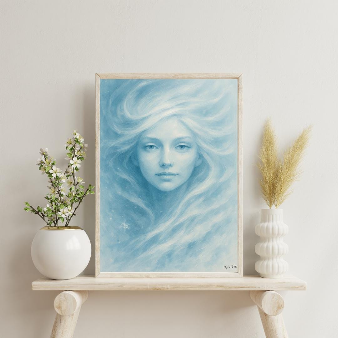 Air Goddess Art, Celestial Feminine Print, Ethereal Woman Artwork ...