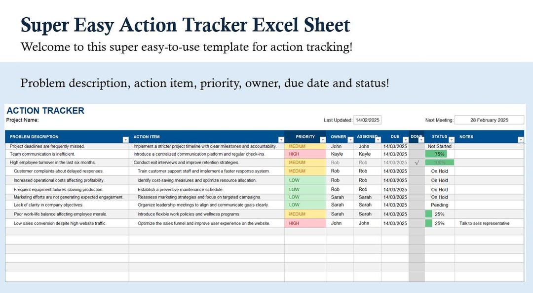Action Tracker Excel Template - Etsy Australia