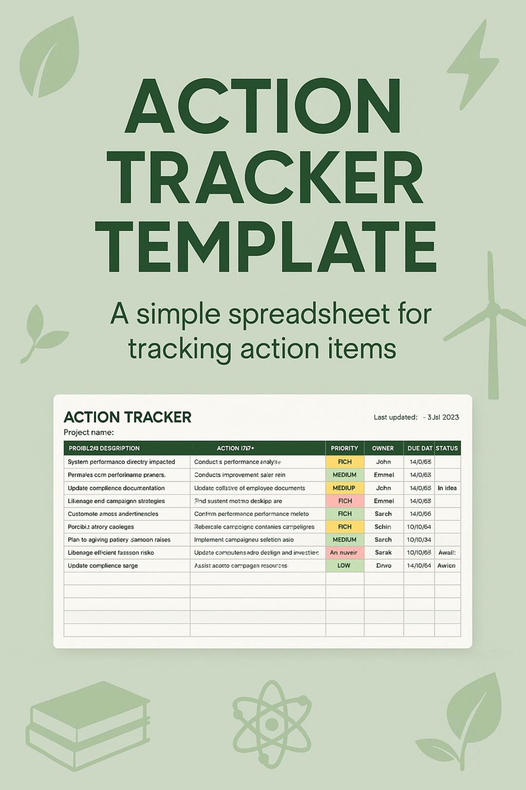 Action Tracker Excel Template - Etsy