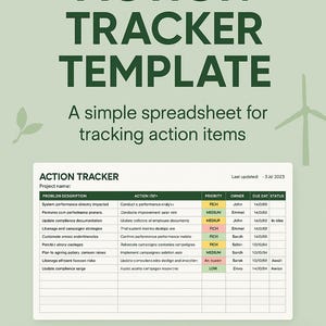 Action Tracker Excel Template - Etsy