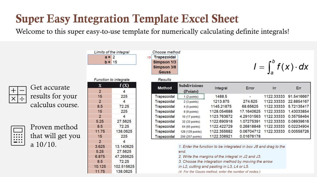 Numerical Integration Excel Template - Etsy