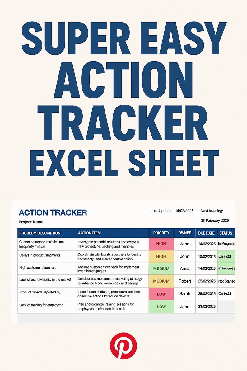 Action Tracker Excel Template - Etsy