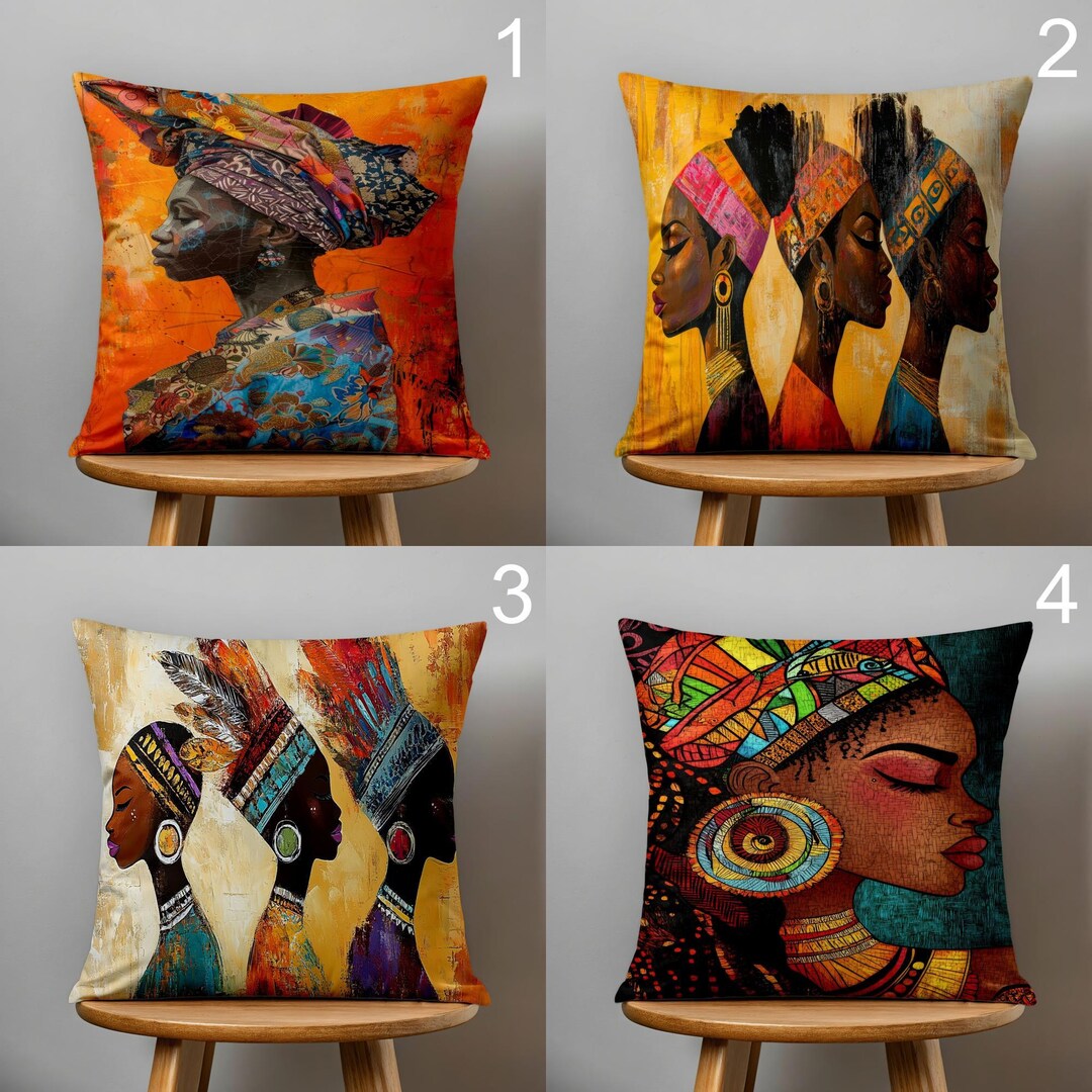African Woman Art Pillow Cover, African Cushion Cover, Afrocentric Home ...