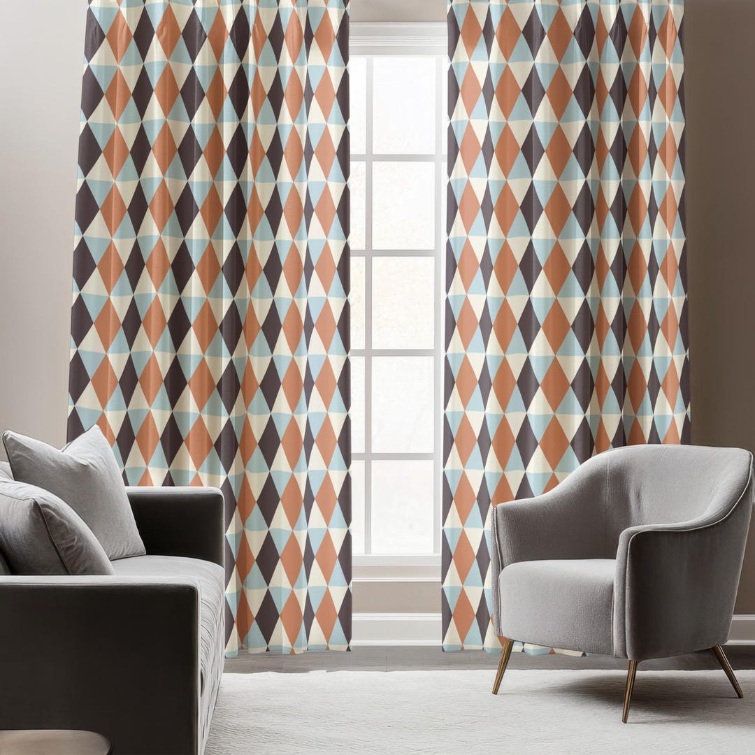 Retro Curtains, Mid Century Curtains, 70s Checkered Window Curtains ...