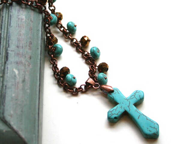 Turquoise Gemstone Copper Long Chain Boho Earthy Rustic | Etsy