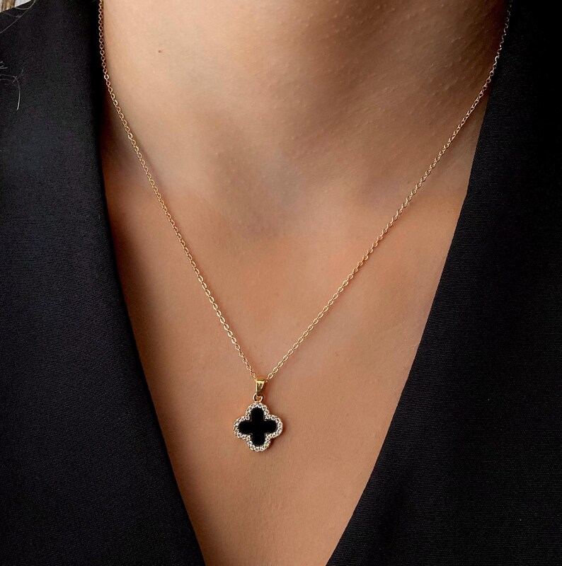 14k Gold Filled Black Clover Necklace: Lucky Four Leaf Pendant - Etsy