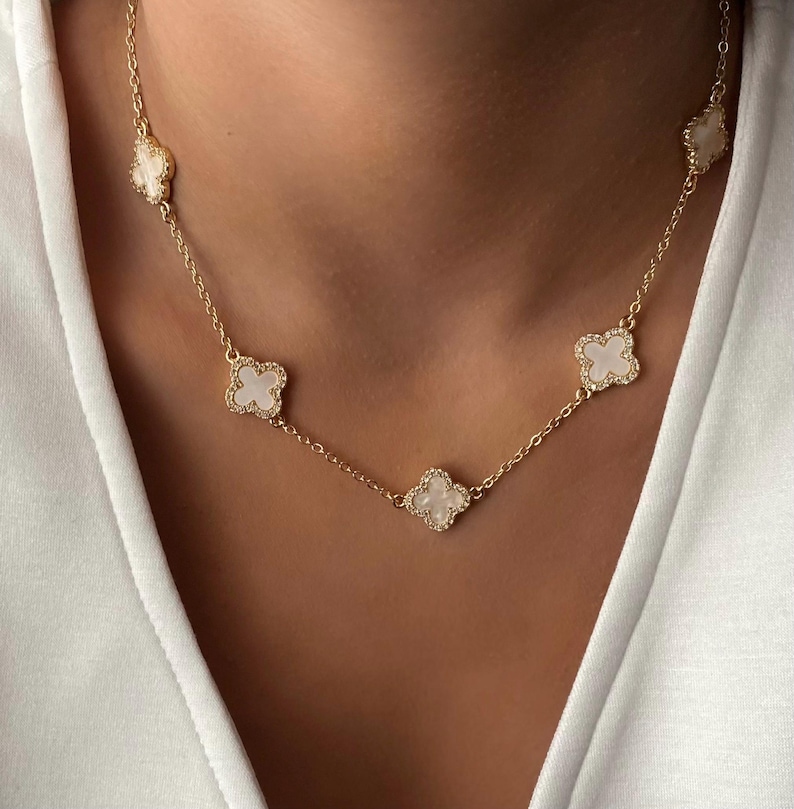 18k Filled Clover Necklace: Cubic Zirconia Pendant, Gift for Her, 5 ...