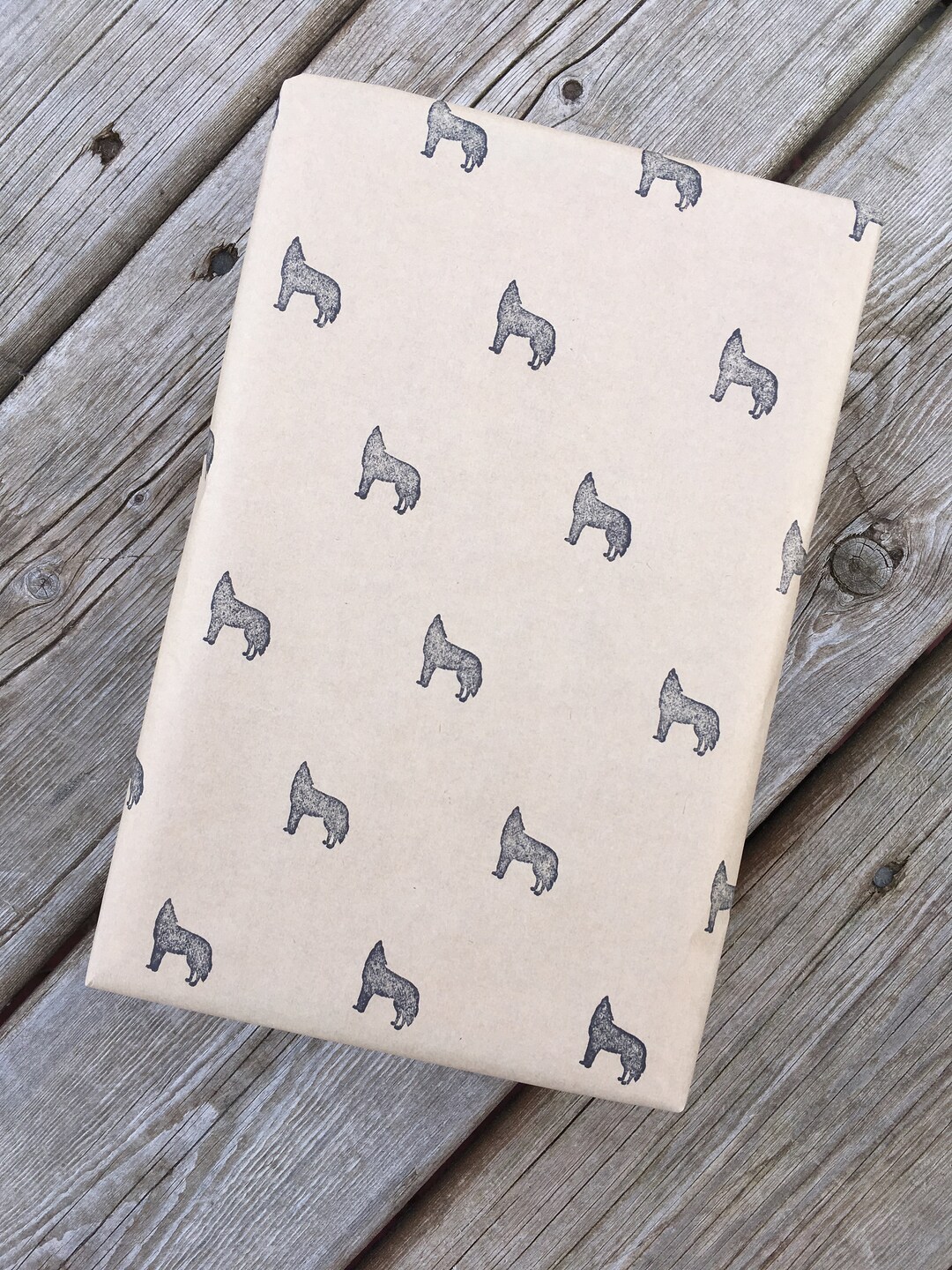 Hand Stamped Wolf Wrapping Paper 1 Yard Unique Gift Giving Wolf Theme ...