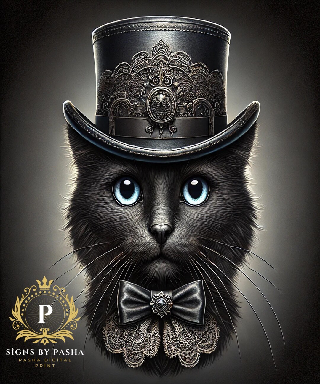 Top-hatted Black Cat Victorian Style Digital Art – 5-in-1 Poster, T ...