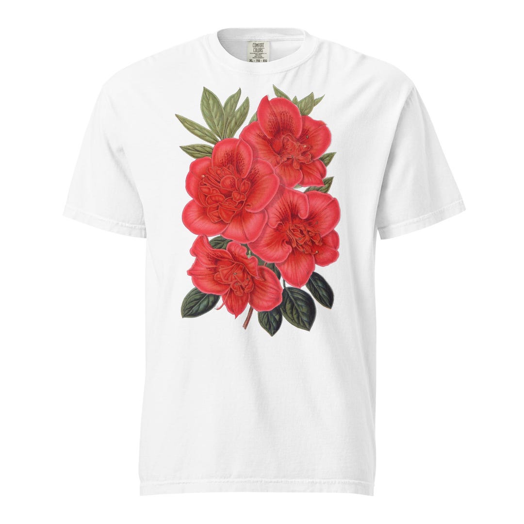 Vintage Red Azalea Illustration Tee | 100% Cotton Unisex T-shirt - Etsy