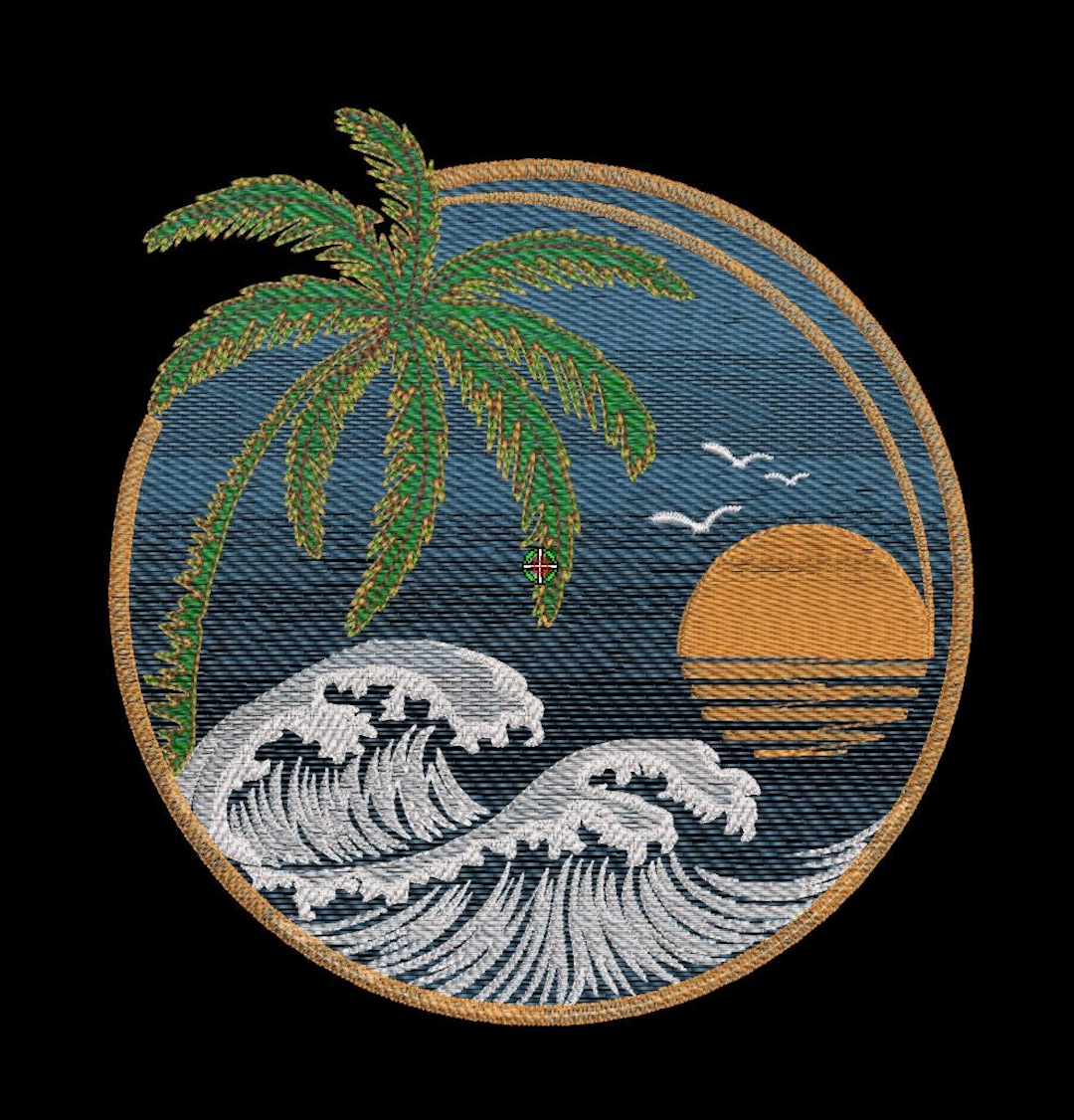 Machine Embroidery Design Palm Tree Wave Sun Surf Beach Super Light ...
