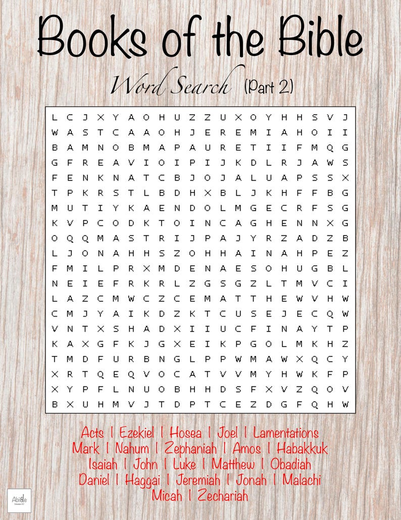 Books of the Bible Word Search- Old & New Testaments of the Bible ...