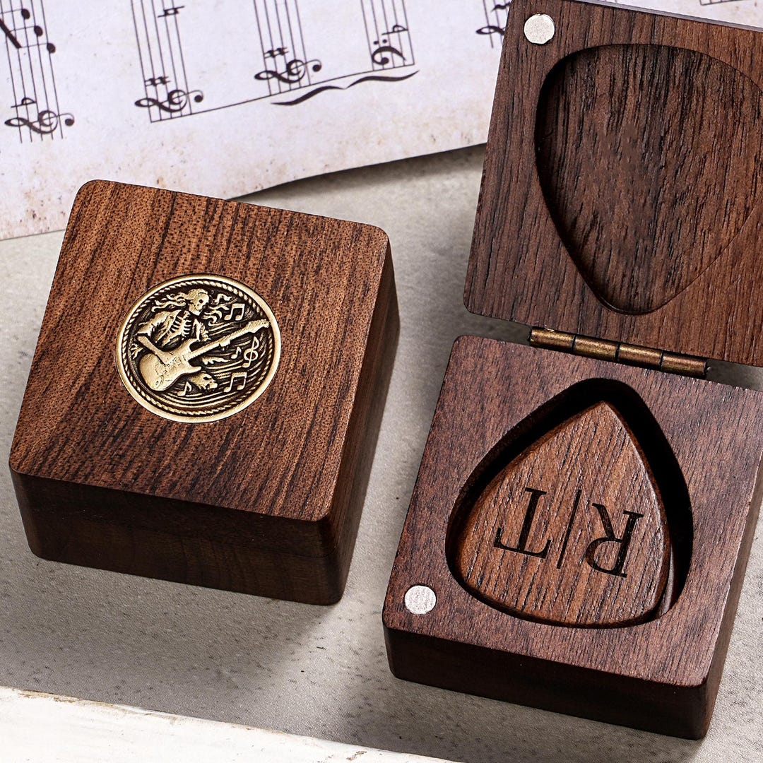 Custom Deep Engraved Antique Brass Inlay Guitar Picks Box, Gift for ...