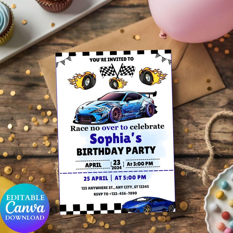 Editable Car Birthday Invitation, Car Party Invitation, Car Birthday ...