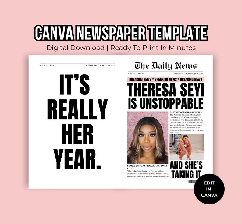 Customizable Canva Newspaper Template for Newspaper Photoshoots - Etsy