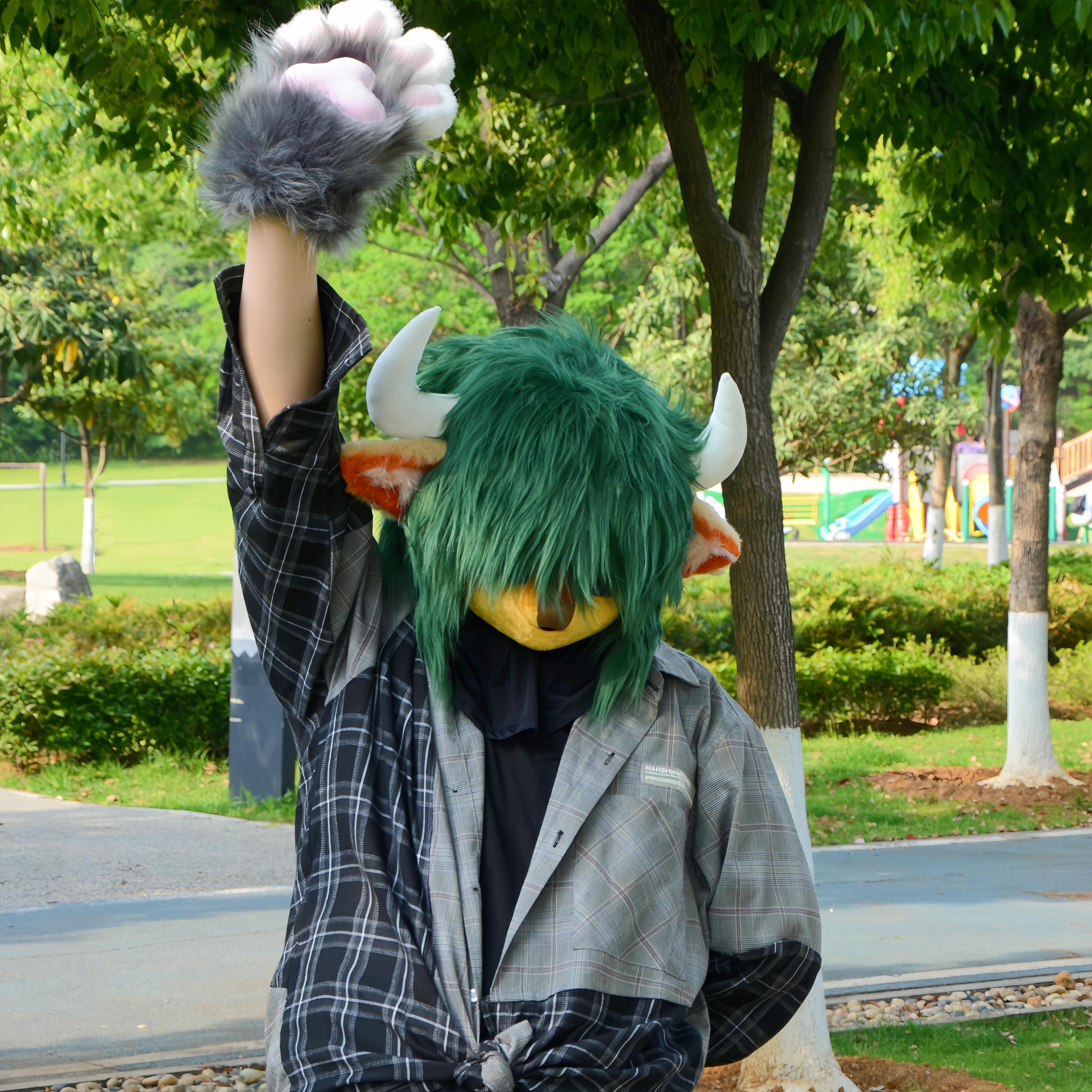 Kigurumi Head Commission: Green Bull, Knitted Horns, Fursuit Headbase ...