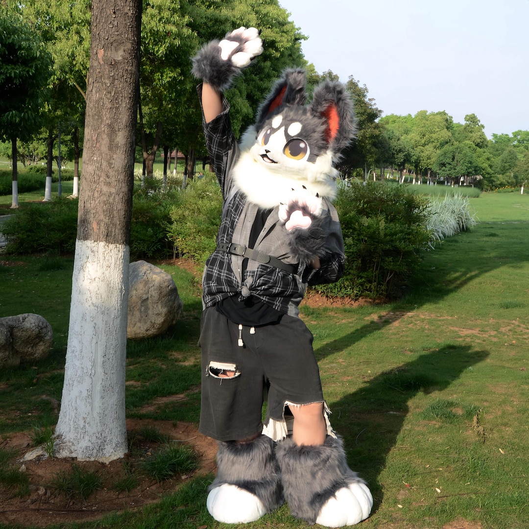 Custom Fursuit: Plush Fursona Mask, Paws, Tail - Free Commission - Etsy