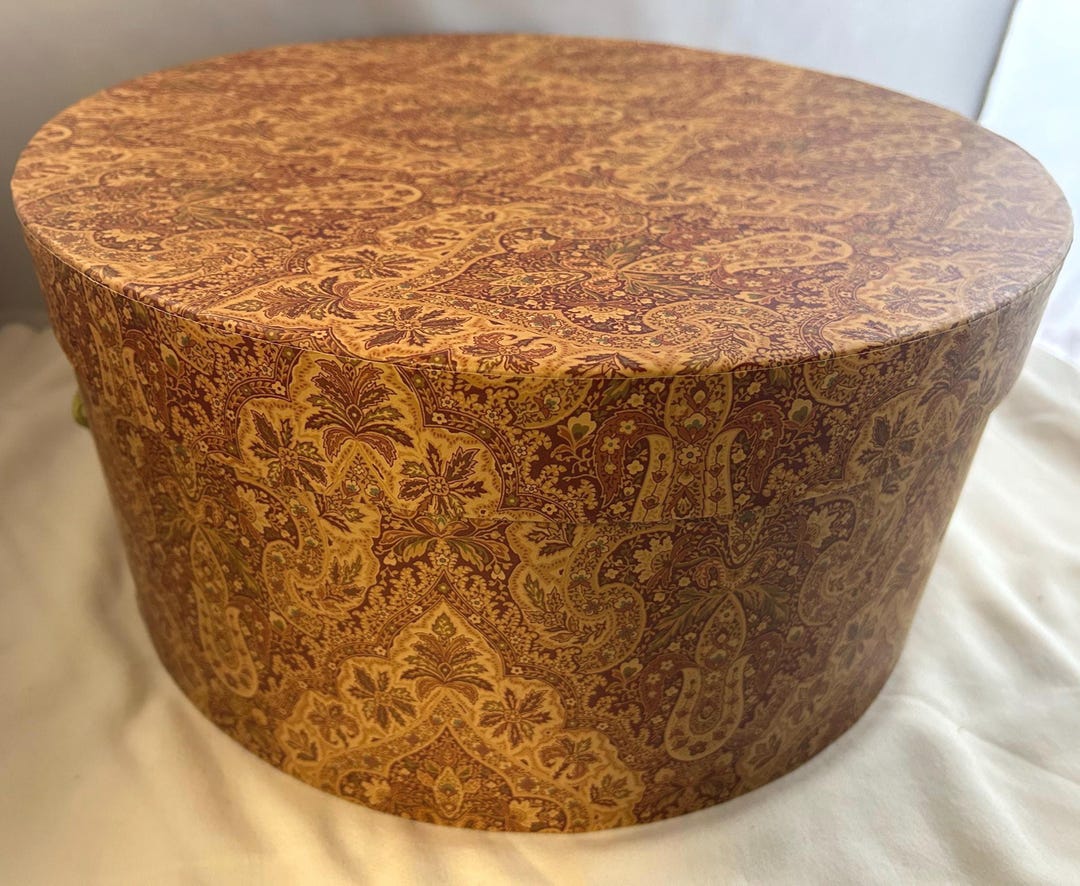 Vintage Large Floral/paisley Round Hat Box Corded Raymond Waites 14" X ...