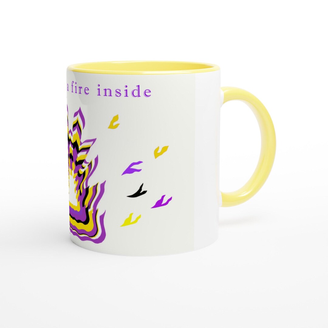 Fire Inside Mug - Non-binary Pride Flag Colours - White + Yellow (UK ...
