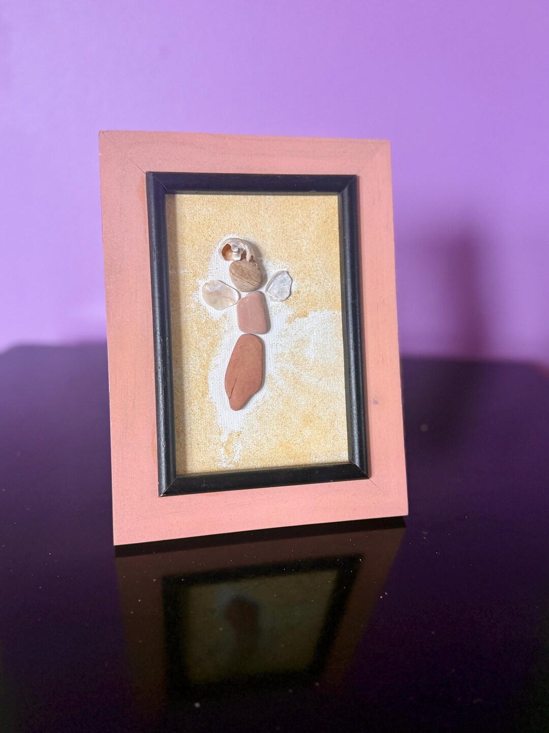Framed Pebble Angel Artwork With Seashell Wings - Handmade, Spiritual ...