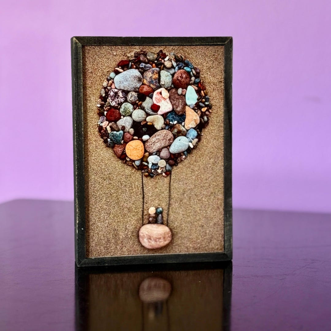 Hot Air Balloon Pebble Art Photography, Print on Framed Wood Block - Etsy