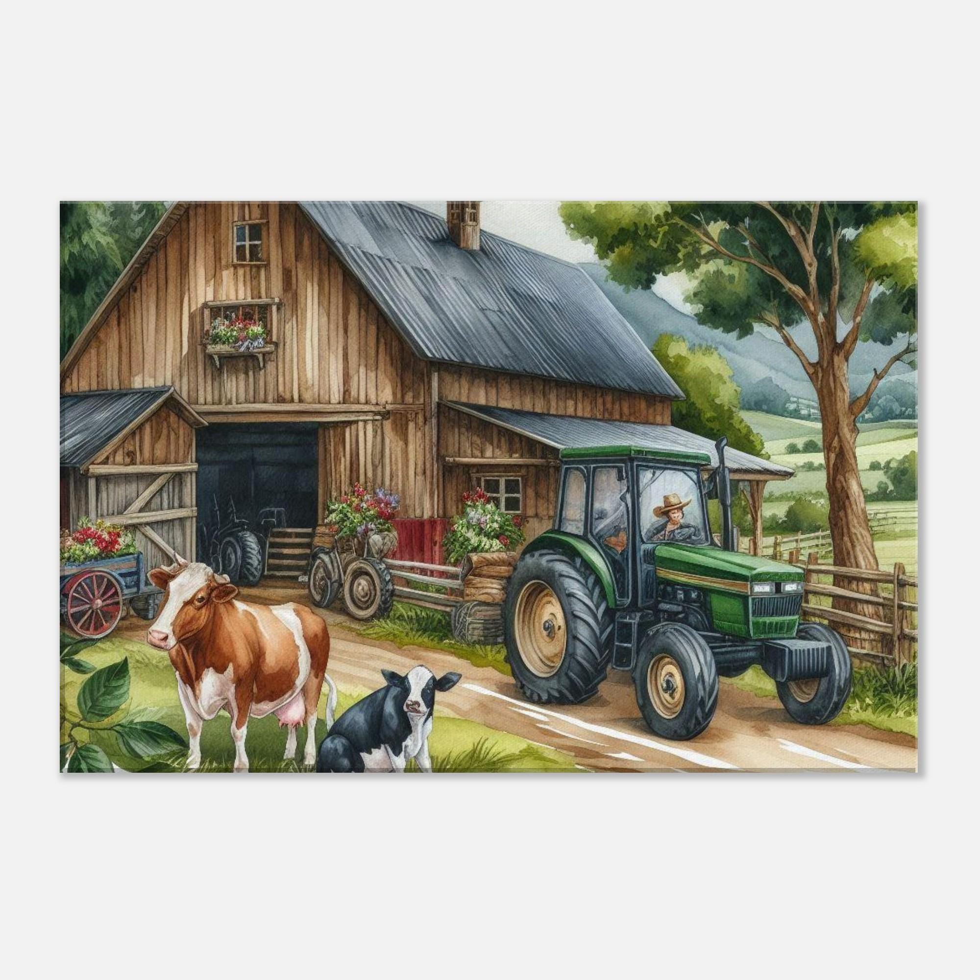 Rustic Farm Canvas Print: Tractor & Cows Artwork - Etsy