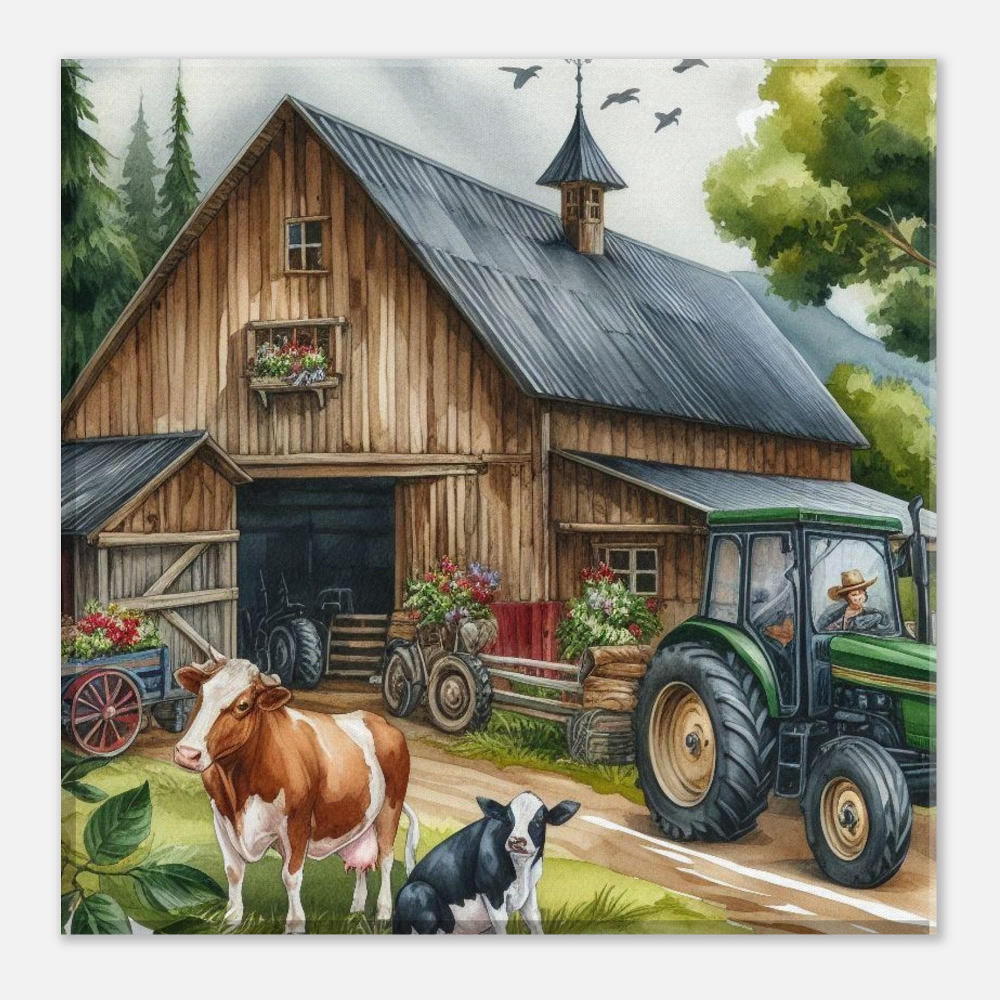 Rustic Farm Canvas Print: Tractor & Cows Artwork - Etsy