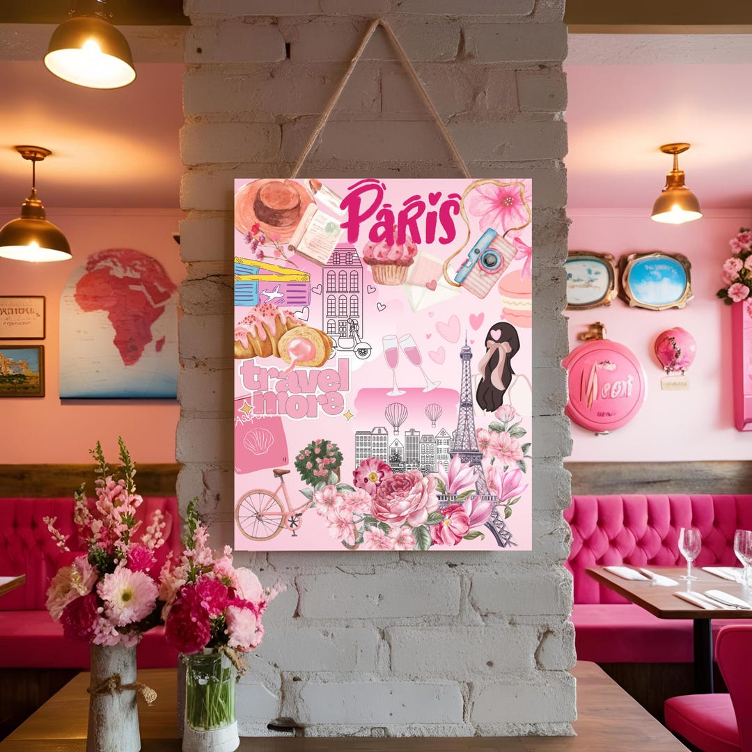 Paris Printable Wall Art, Pink Paris Themed Poster, Romantic French ...