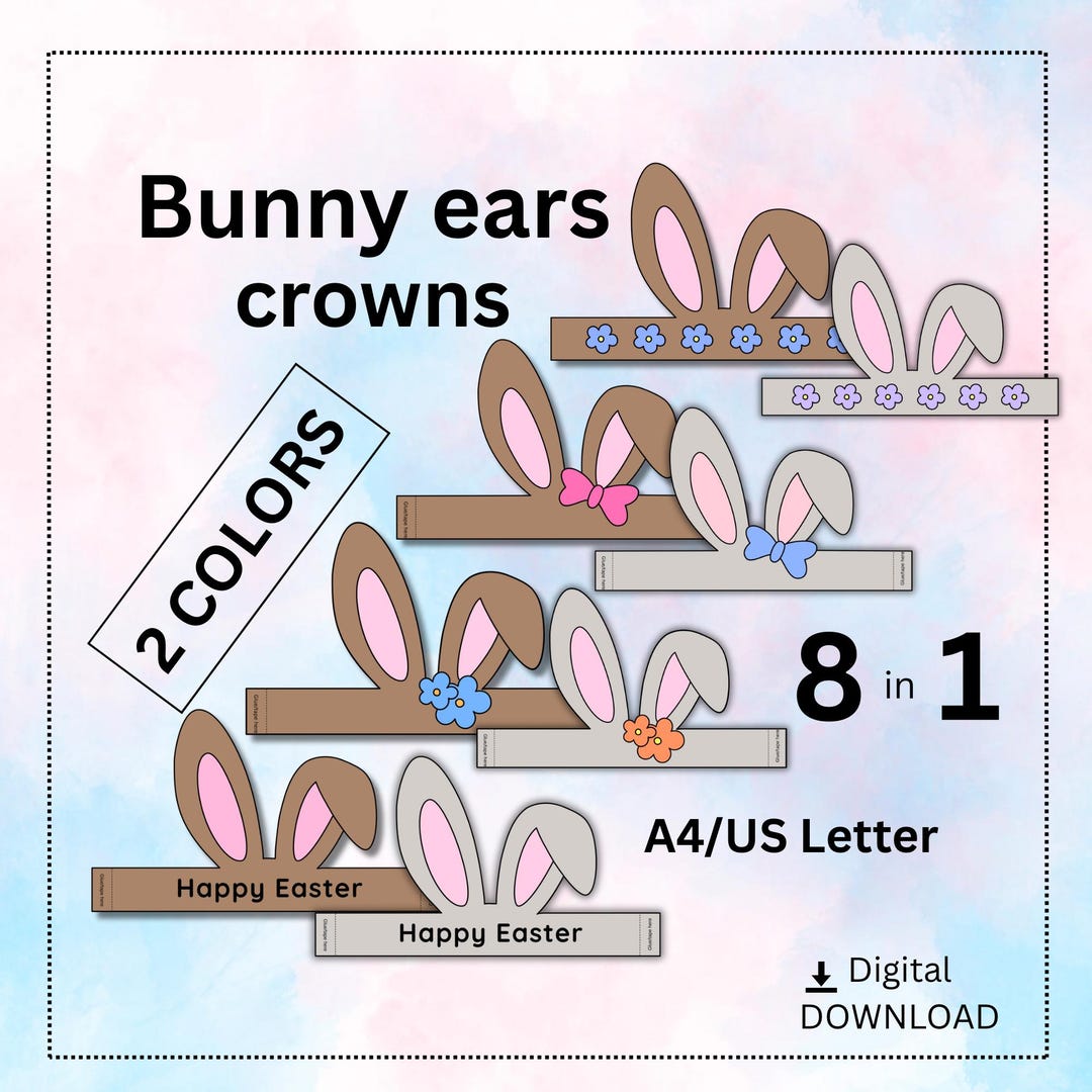 Easter Bunny Ears Paper Crown: Printable Party Favor (digital Download ...