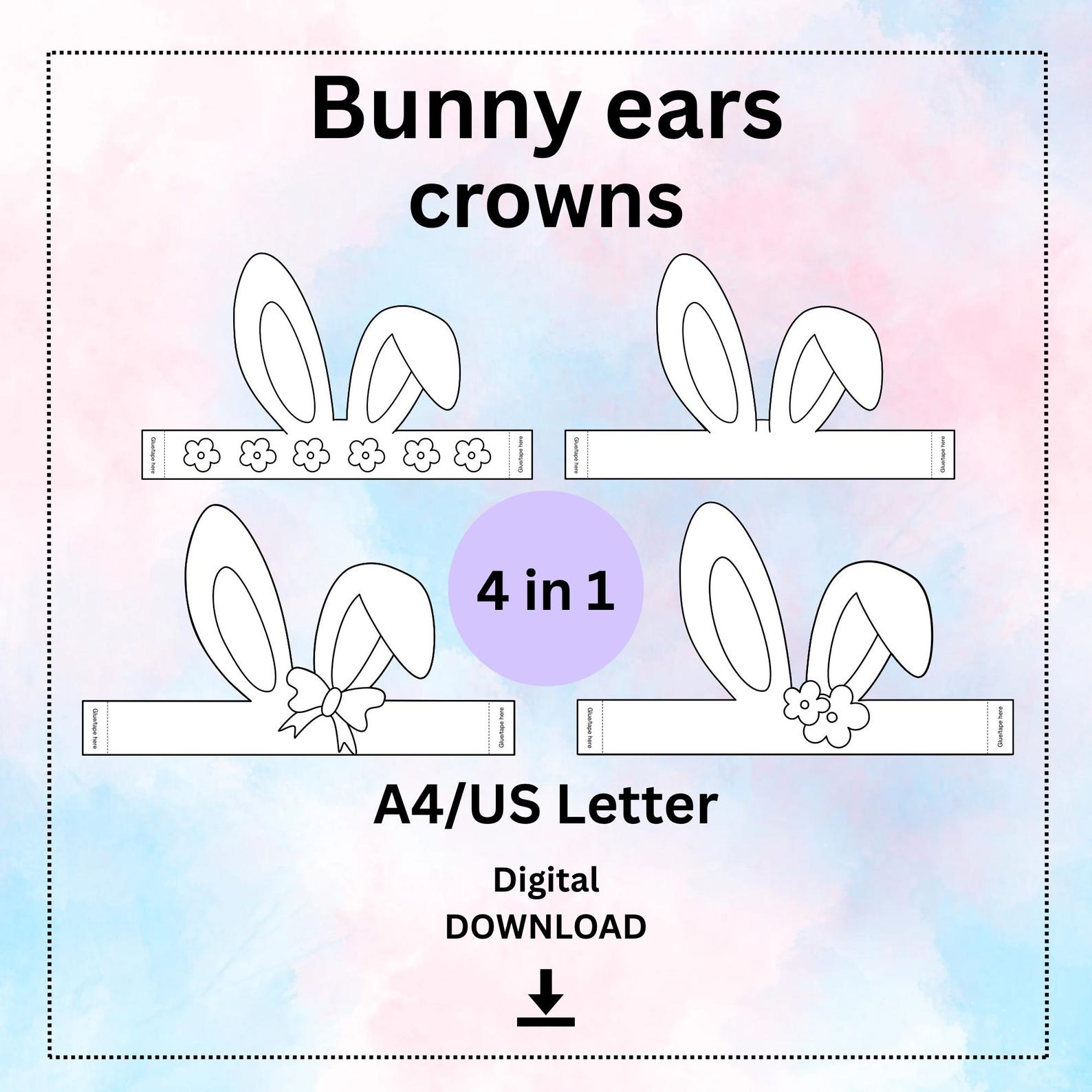 Easter Bunny Ears Paper Crown: Printable Kids Craft (digital Download ...
