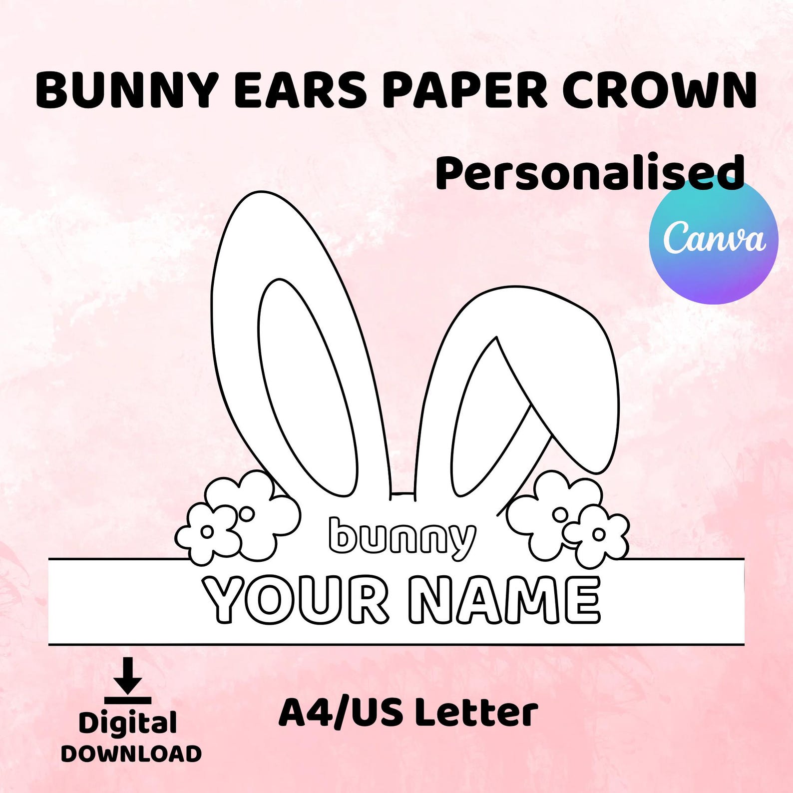 Personalised Bunny Ears Paper Crown, Easter Paper Craft Template ...