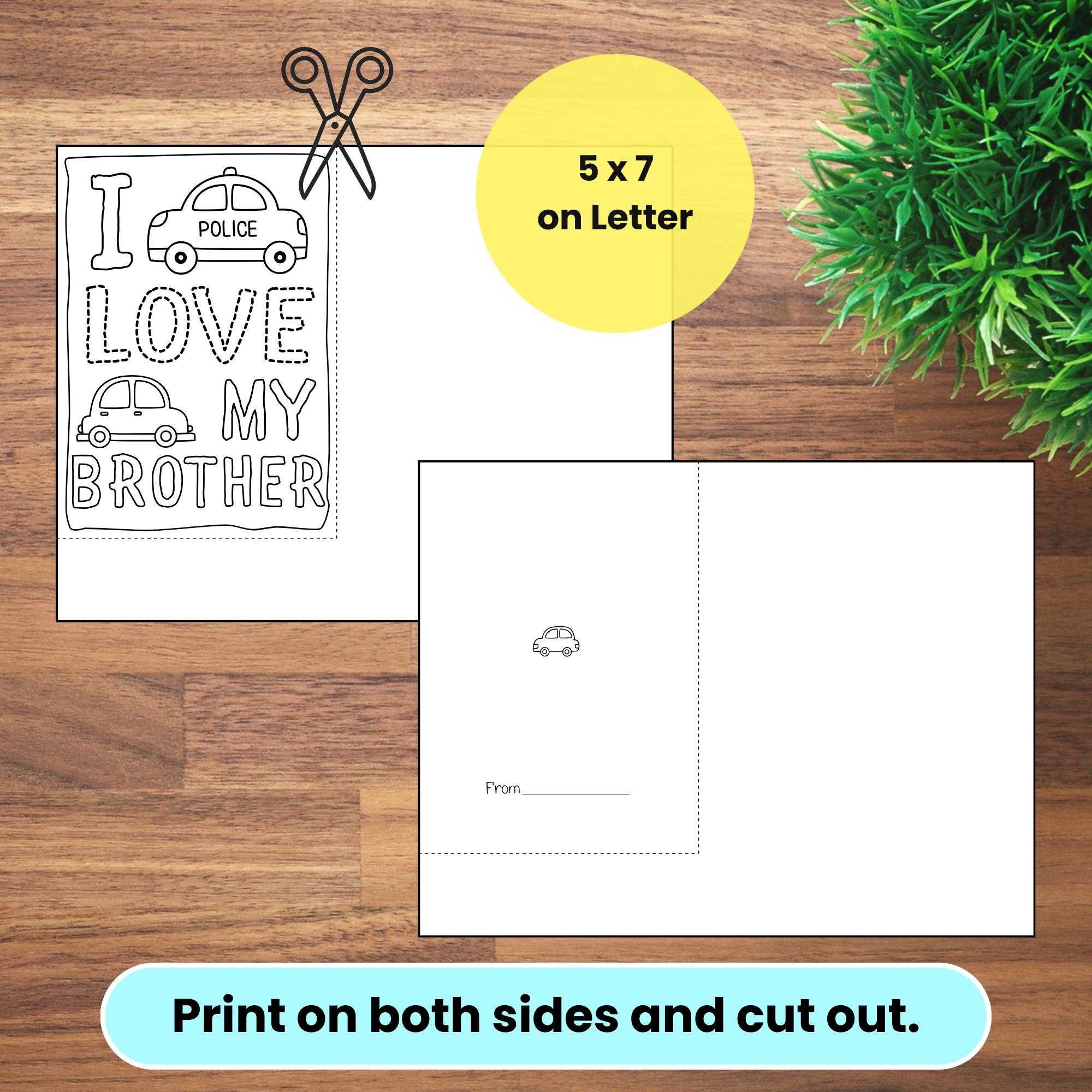I Love My Brother Coloring Card: Printable Greeting Card (digital ...