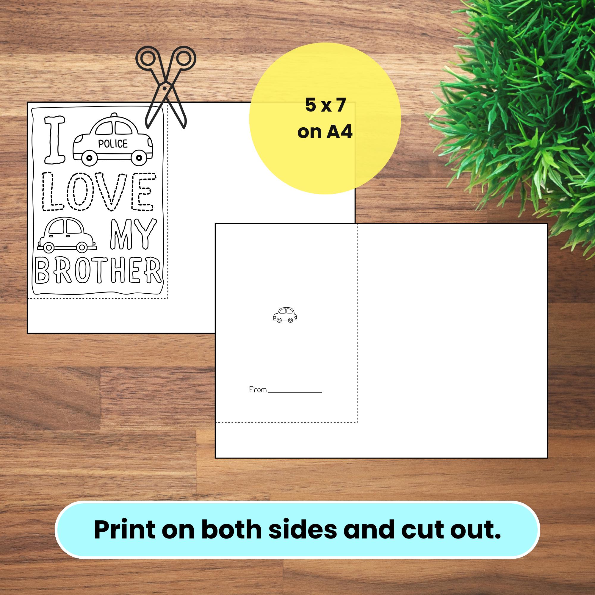 I Love My Brother - Printable Coloring Card, Digital Download, Greeting ...
