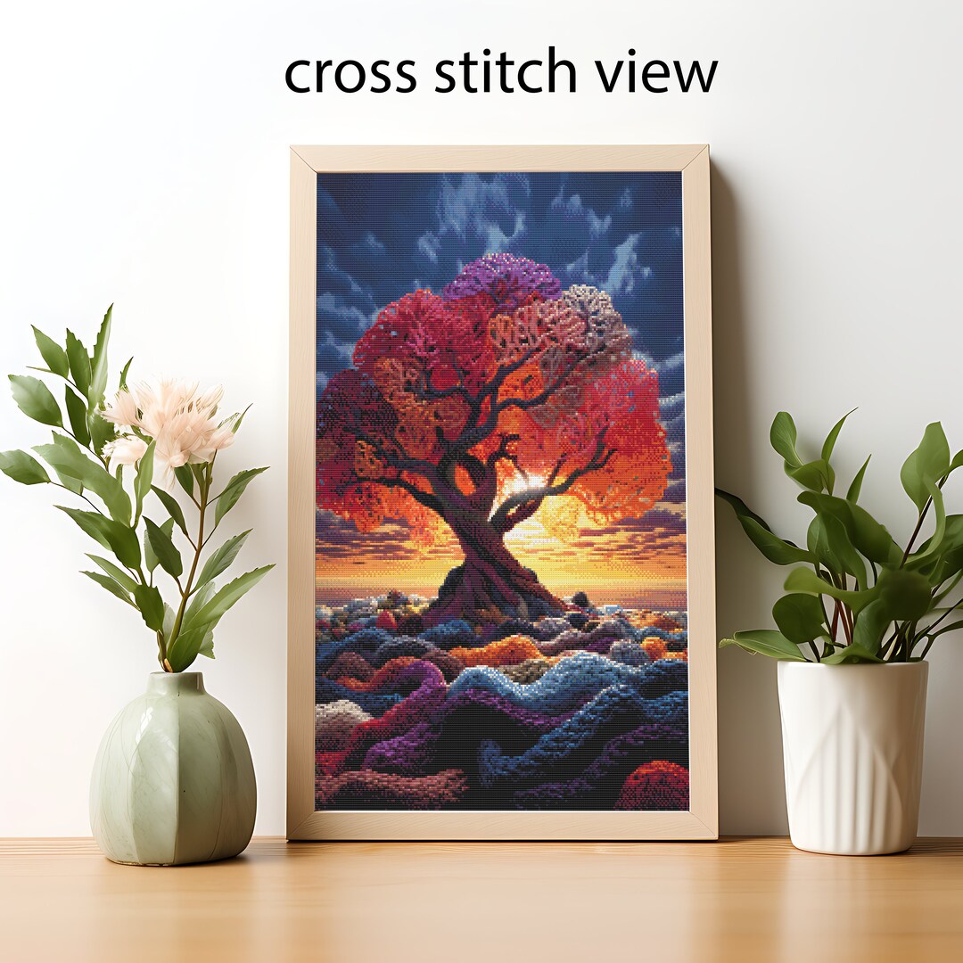 Tree of Life Yarn Nature Landscape Cross Stitch Pattern - Instant ...