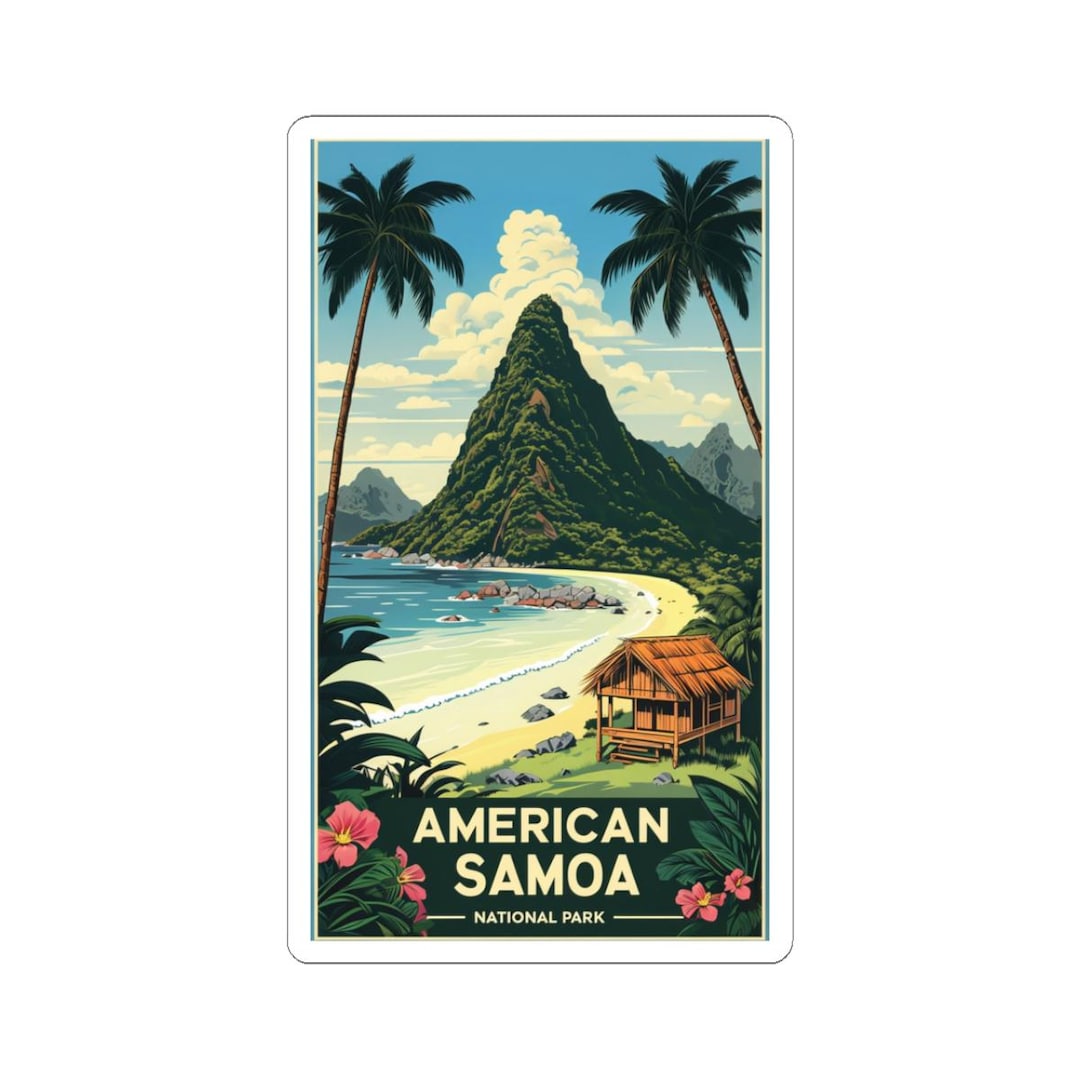 Tropical American Samoa Stickers, Vintage Travel Decor, Laptop or Water ...