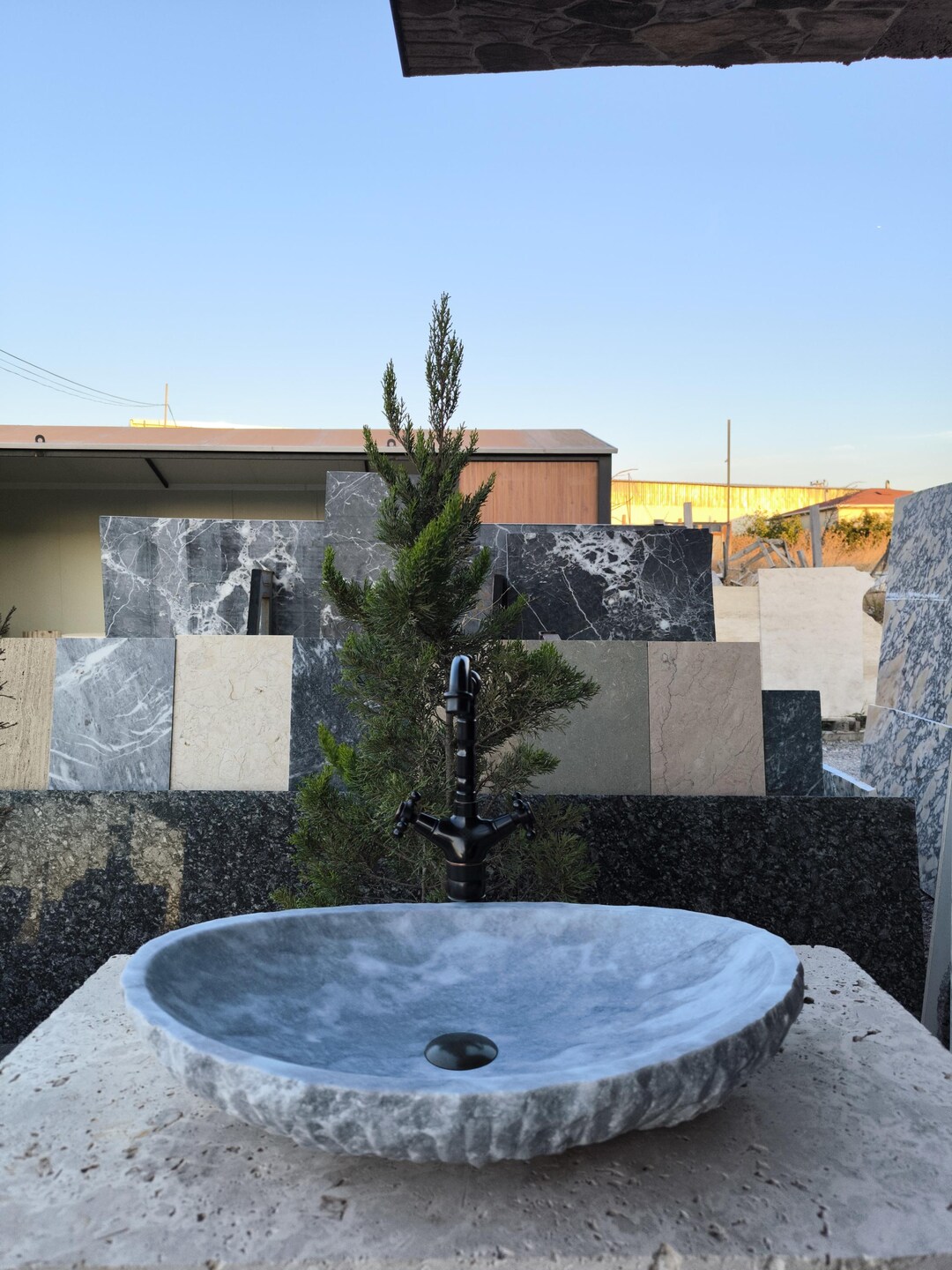Gray Elliptical Fluted Marble Sink - Etsy