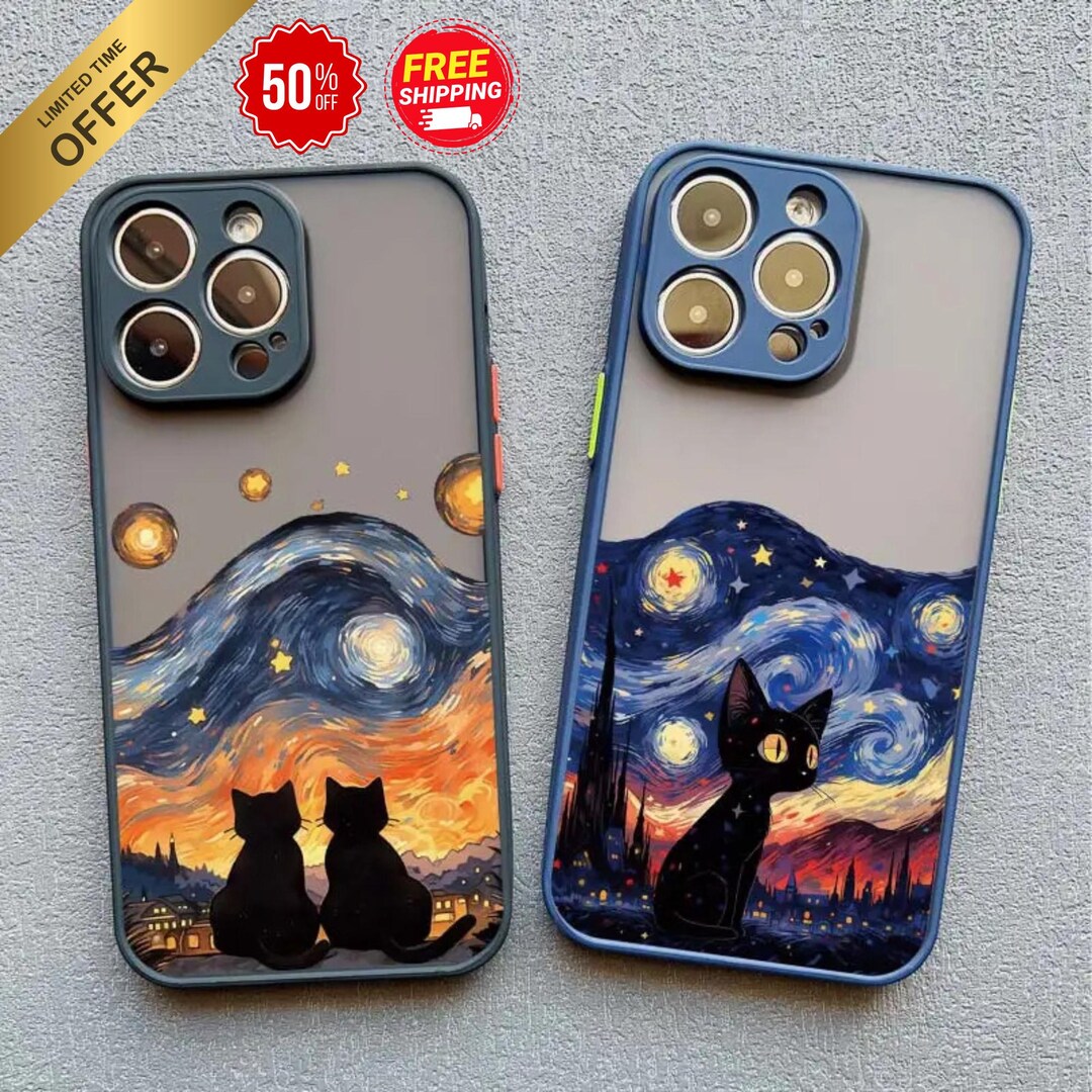Black Cat Starry Night iPhone Case: Van Gogh Style Clear TPU Cover - Etsy