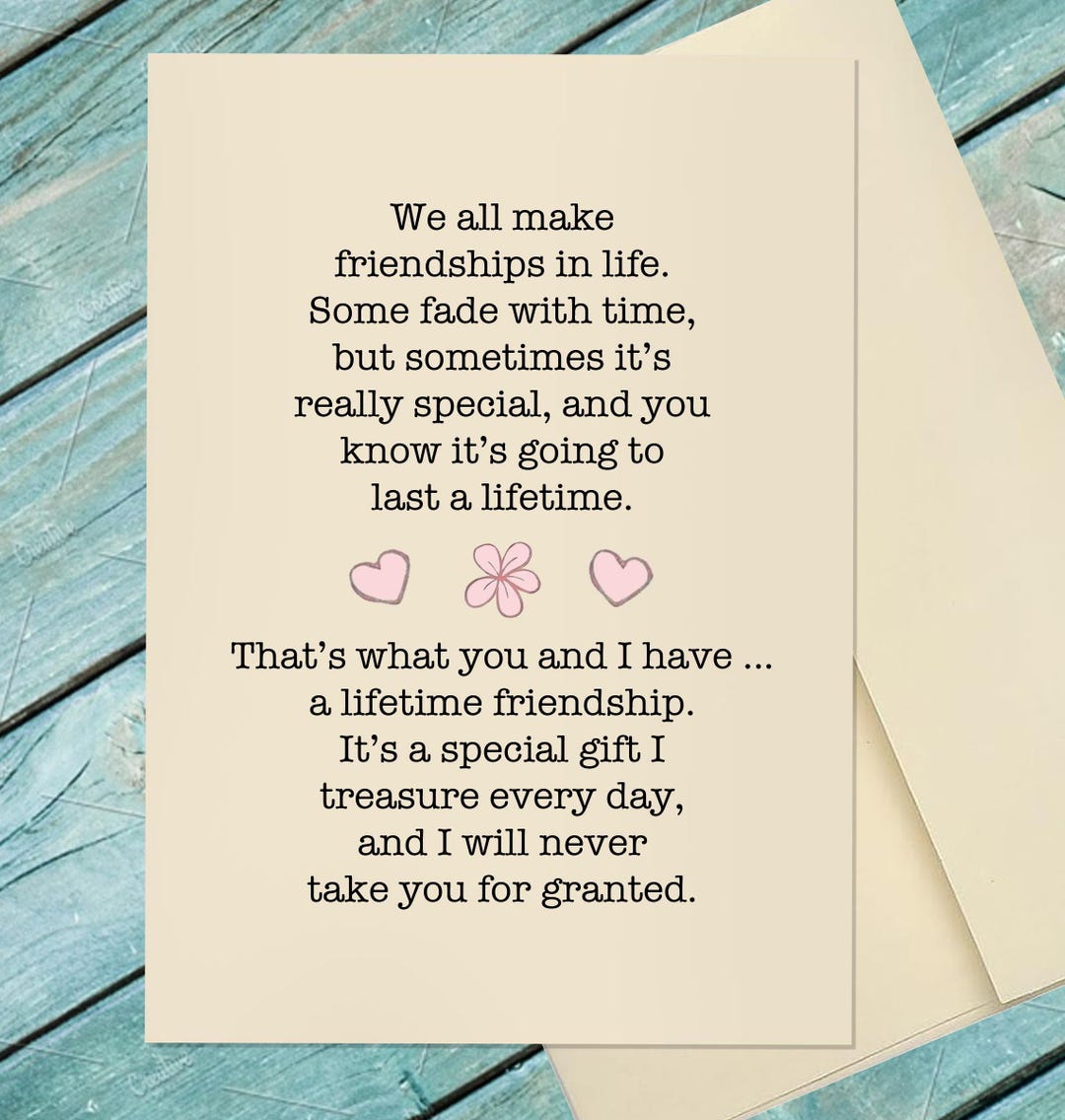 Heartfelt Friendship Card / Great Card for a Friend / Friends for Life ...