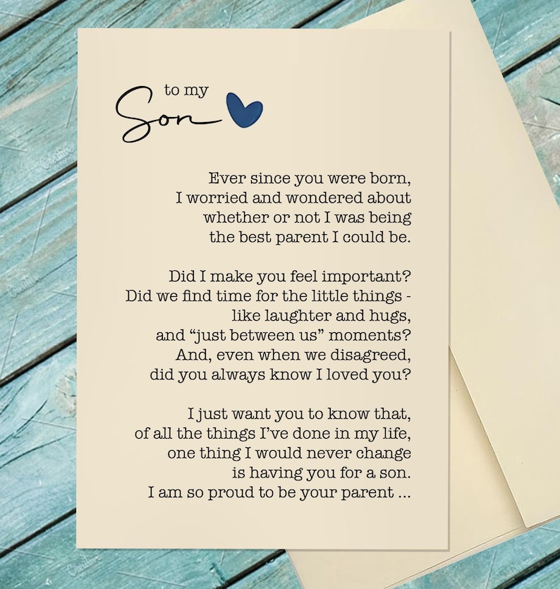 Appreciating Son Card / Parent to Son Card / Card for Son / Custom ...
