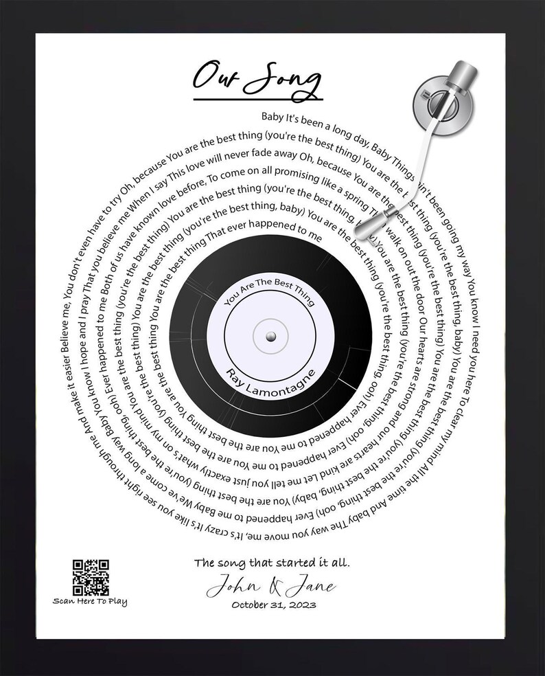 Custom Song Lyrics Record Art – 1st Anniversary Paper Gift With QR Code ...