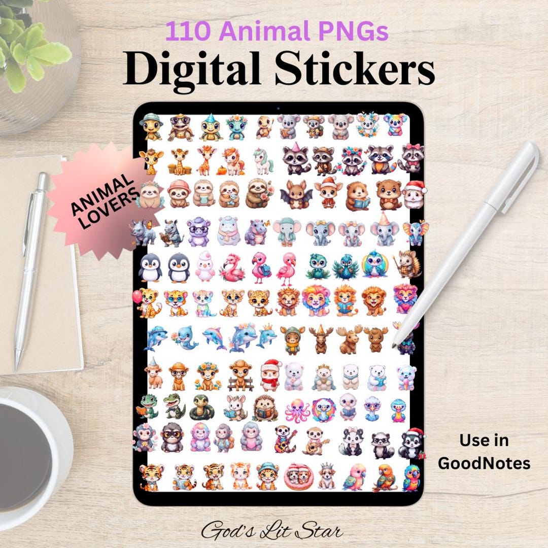 110 Kawaii Animal Digital Stickers Goodnotes Stickers Book Animal ...