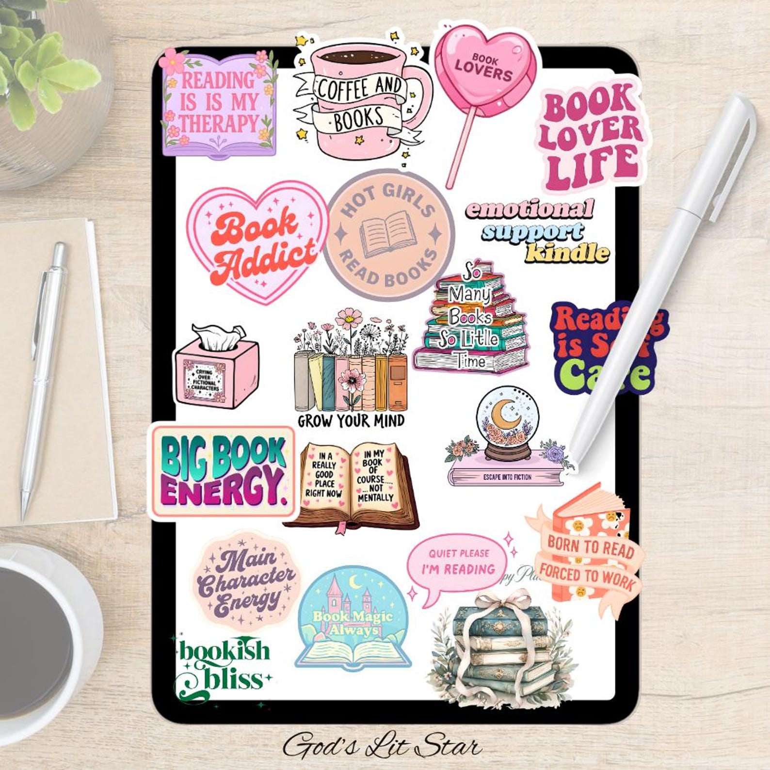 Digital Stickers for Reading Goodnotes Stickers Book Lovers Notability ...