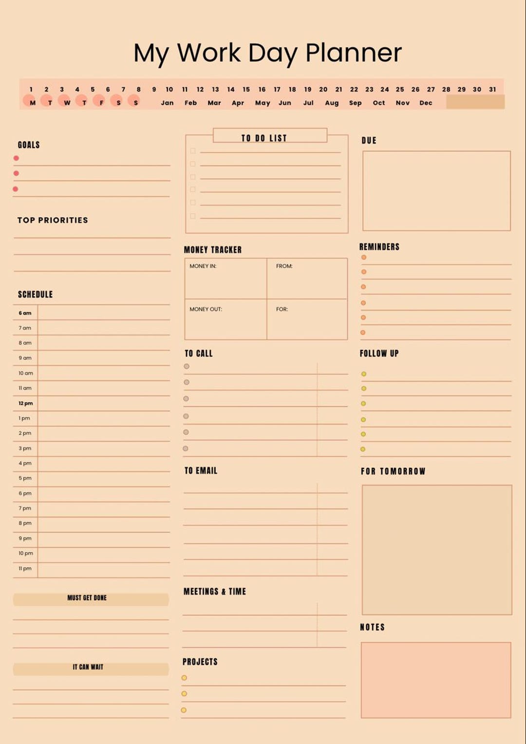 Daily Work Planner – Printable PDF & Canva Template – Productivity ...