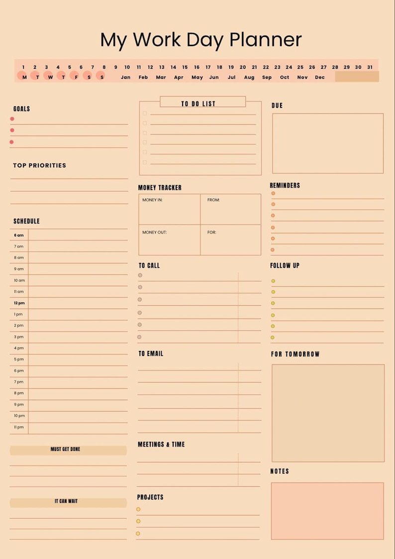 Daily Work Planner – Printable PDF & Canva Template – Productivity ...