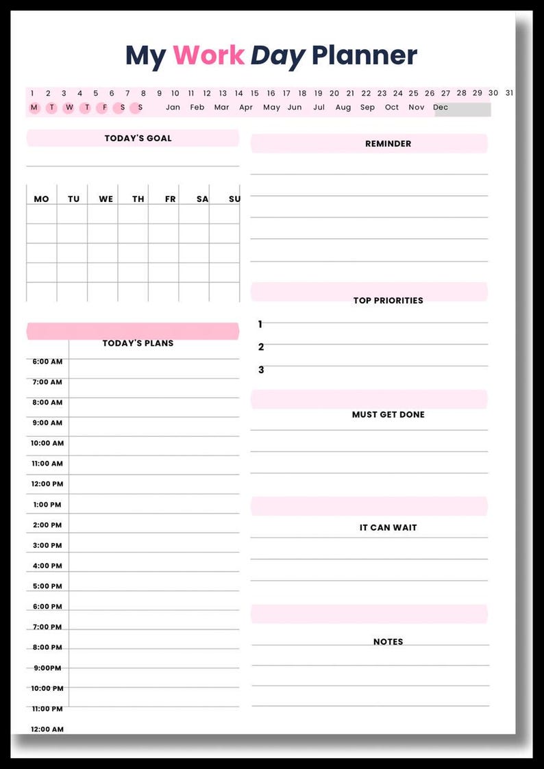 Daily Work Planner – Printable PDF & Canva Template – Productivity ...