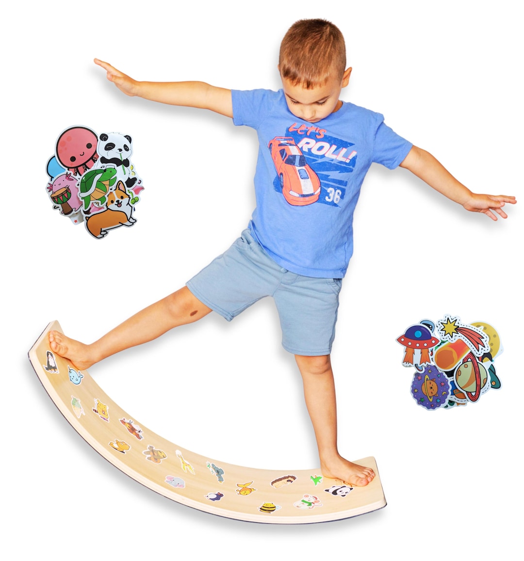 Wooden Balance Board With Felt, With Vinyl Stickers 33 Inch Curvy ...